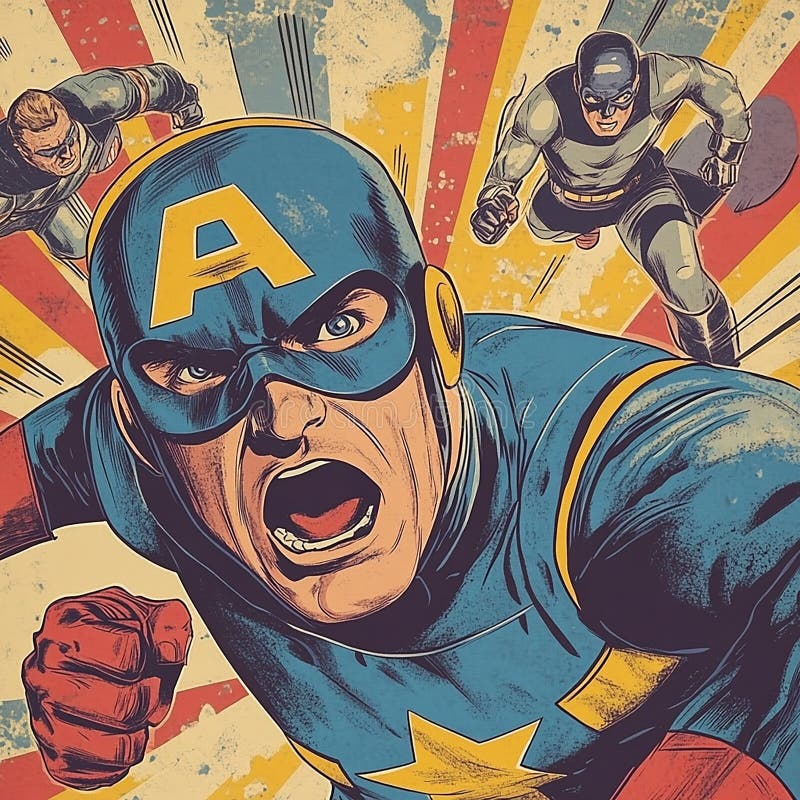 Classic Comic Book Style Illustration with Bold Colors and Dynamic ...