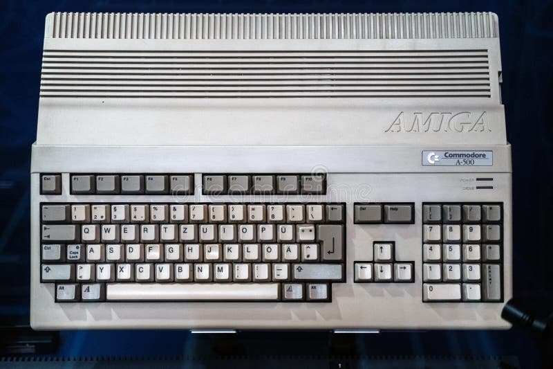 Warsaw, Poland - March 19, 2024. Commodore Amiga a-500 Computer on Blue ...