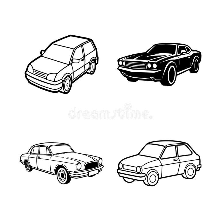Classic and Compact Cars Vector Illustration Set Stock Vector ...