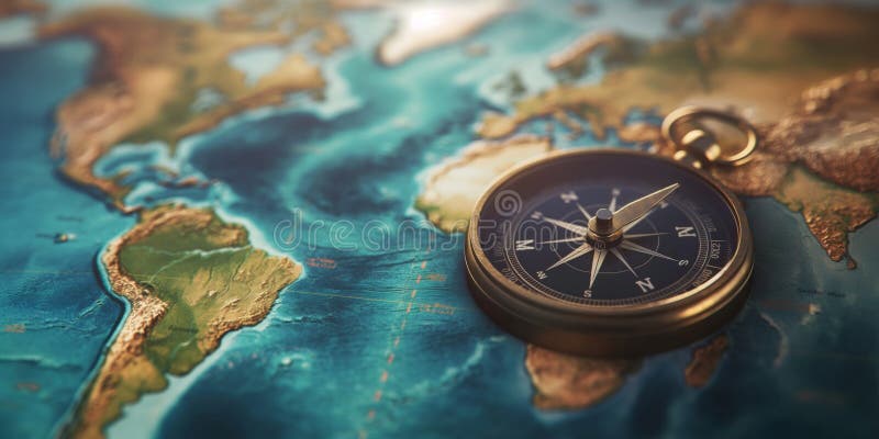 Classic Compass on a Vintage World Map Stock Photo - Image of ...