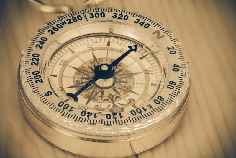 Classic Compass on a Wooden Stock Image - Image of black, closeup: 84405931