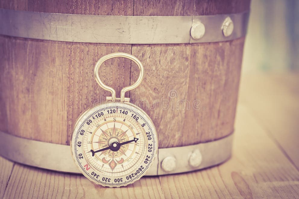 Classic Compass on a Wooden Table. Stock Photo - Image of macro, tool ...