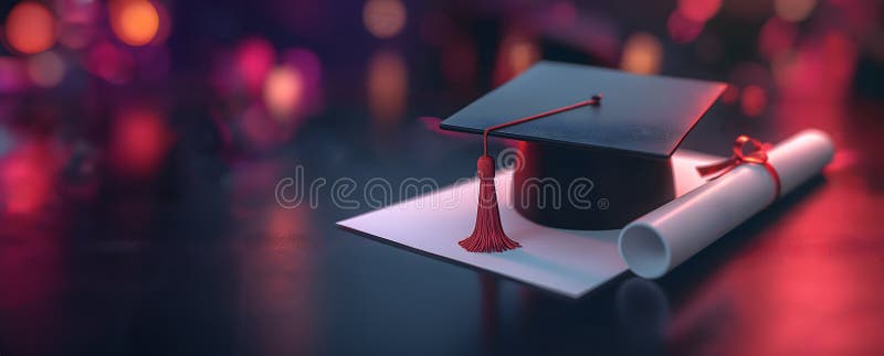 Classic Composition Featuring a Graduation Cap Resting Atop a Diploma ...