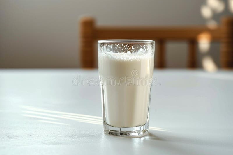 Classic Composition Glass of Milk, Side View, on White Table Stock ...