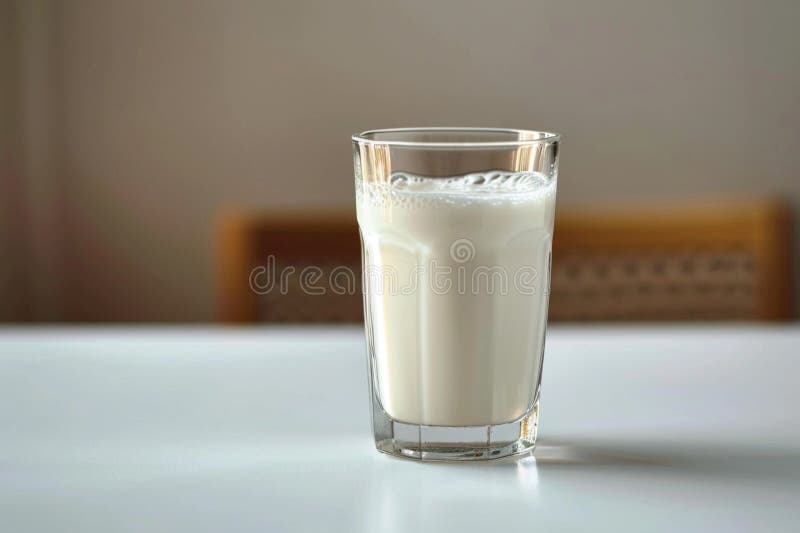 Classic Composition Glass of Milk, Side View, on White Table Stock ...