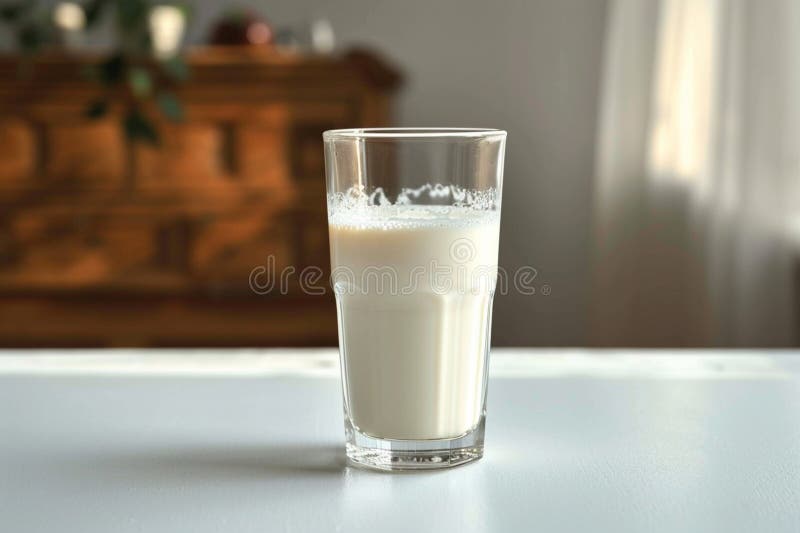 Classic Composition Glass of Milk, Side View, on White Table Stock ...