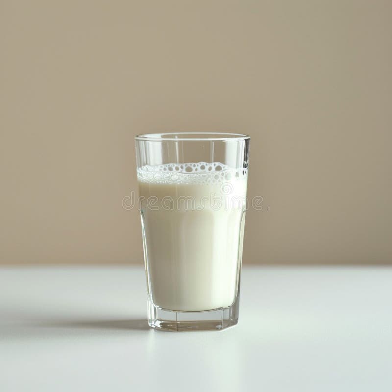Classic Composition Glass of Milk, Side View, on White Table Stock ...