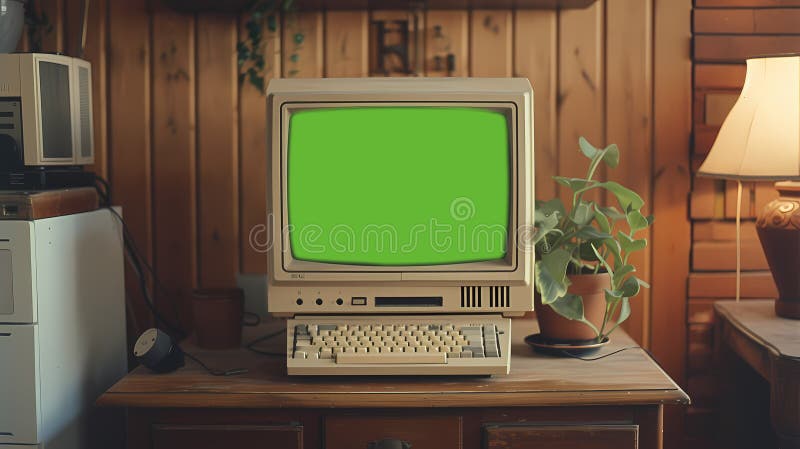 Classic Computer Monitors Featuring Green Screen Technology Stock Photo ...