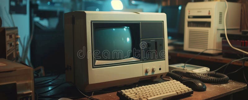 A Classic Computer Setup Illuminates a Nostalgic Office Scene, Complete ...