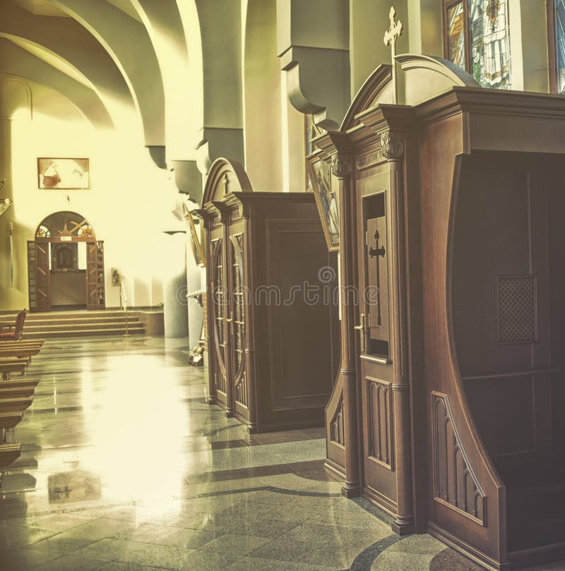Classic Confessional in the Church, Stock Photo - Image of catholicism ...