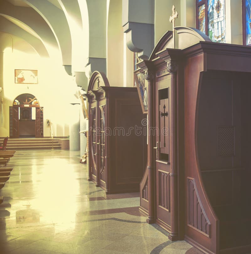 Classic Confessional in the Church, Stock Photo - Image of catholicism ...