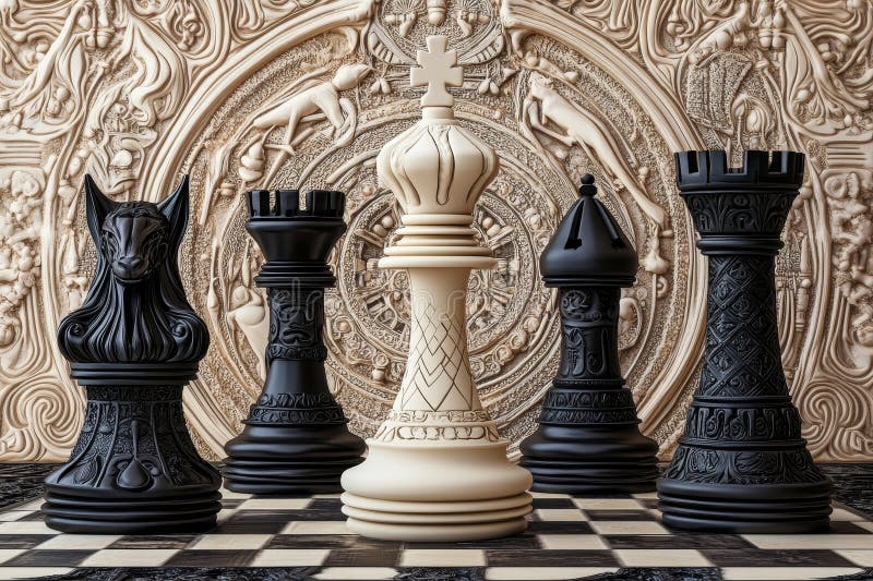 The Classic Configuration of Chess Pieces is Set upon a Monochromatic ...