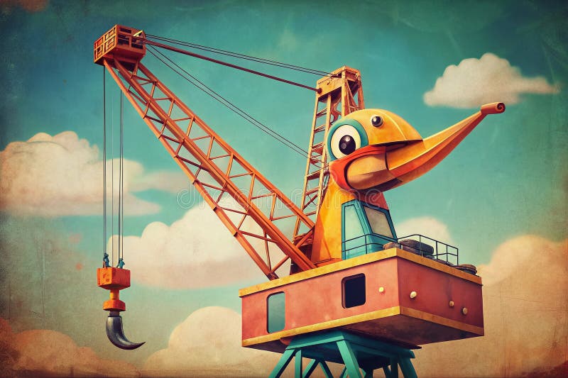 Classic Construction Crane Illustration a RetroStyled Vintage Machine ...