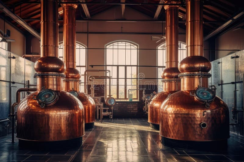 Classic Copper Whisky Stills in a Traditional Distillery Stock ...