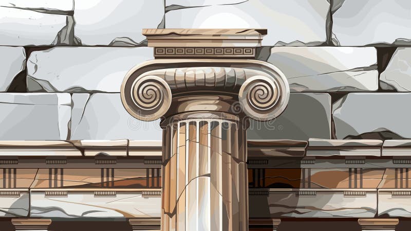 Classic Corinthian Column Against a Stone Wall Stock Vector ...