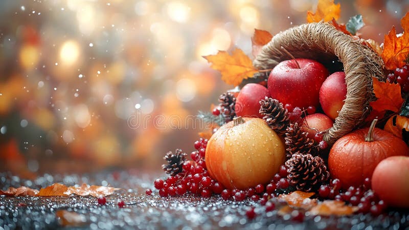 A Traditional Cornucopia Overflowing with Pumpkins, Apples, Berries ...