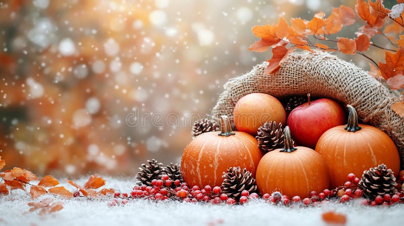 A Traditional Cornucopia Overflowing with Pumpkins, Apples, Berries ...