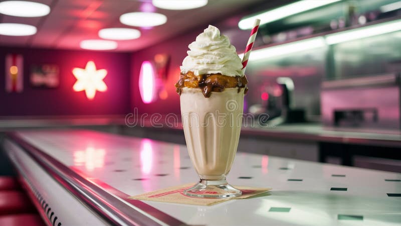 Classic Creamy Milkshake at Retro Diner Counter Stock Illustration ...