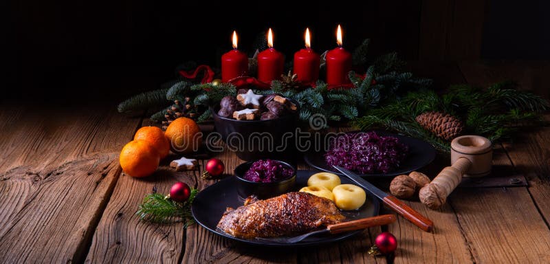 Classic and Crispy Roasted Duck with Cabbage and Dumplings Stock Image ...