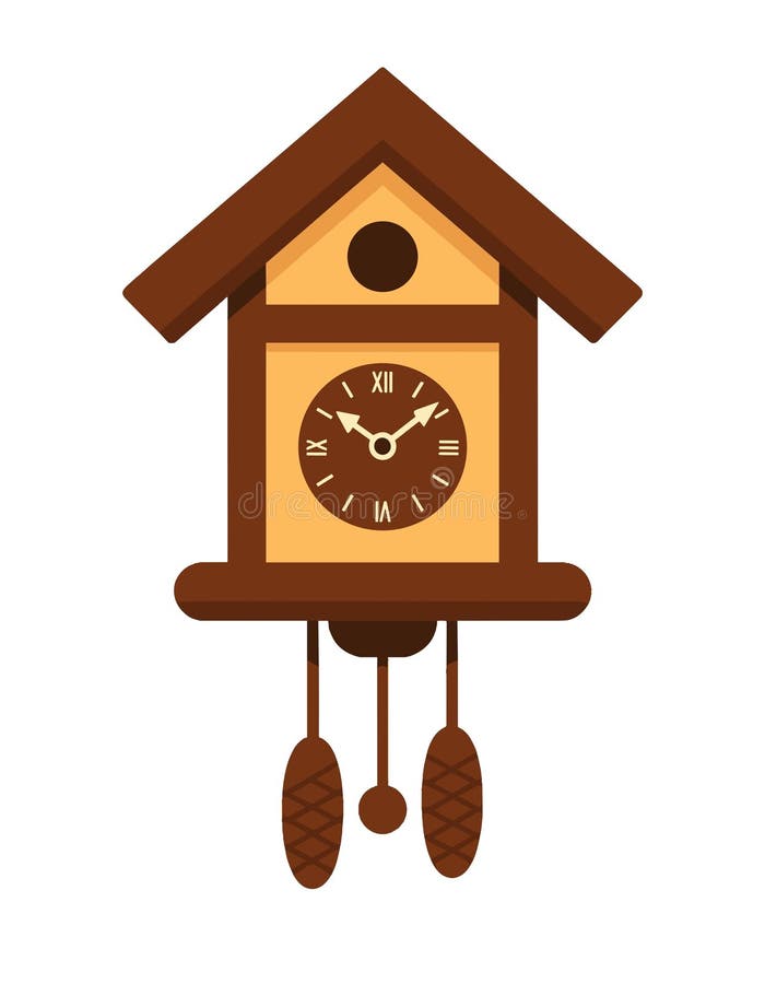 Classic Cuckoo Clock Flat Design Traditional Wood Timepiece Stock ...