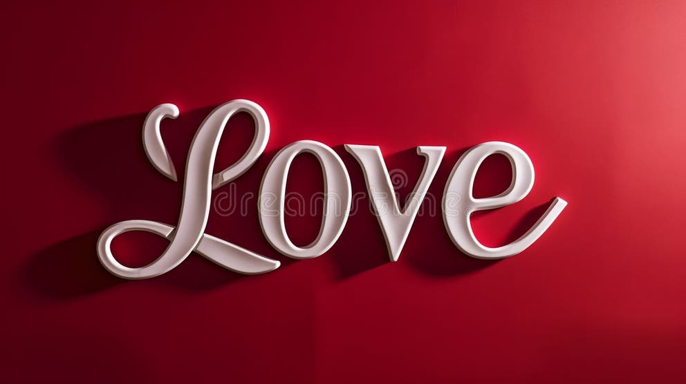 Classic Cursive Love Typography with Shadows on Red Background Stock ...