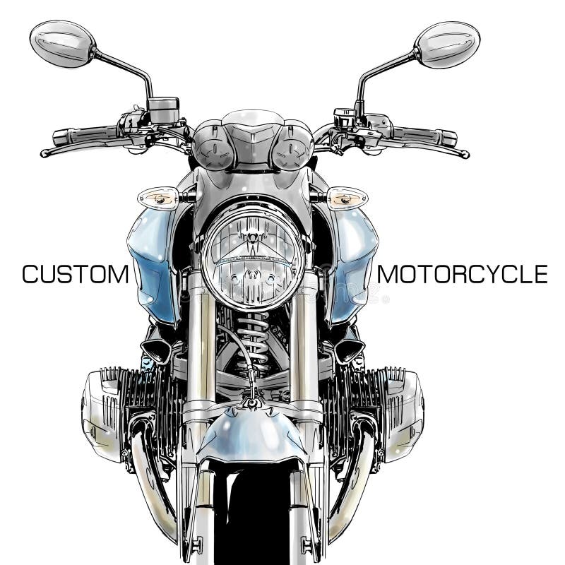 Classic custom motorcycle stock illustration. Illustration of drawing ...