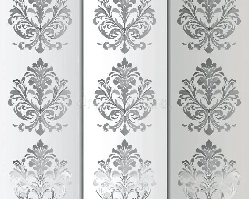 Classic Damask Patterns on Silver Background with Flat Illustrations ...