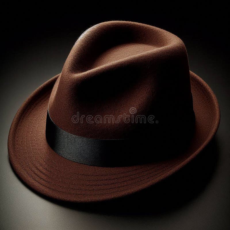 Classic Dark Brown Fedora Hat on Black Stock Illustration ...