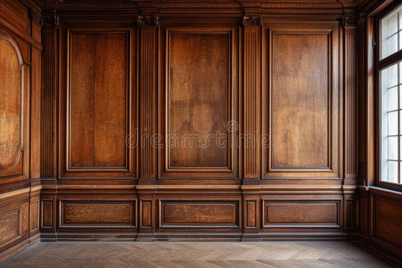 Classic Dark Wood Paneling with Intricate Detailing Stock Photo - Image ...