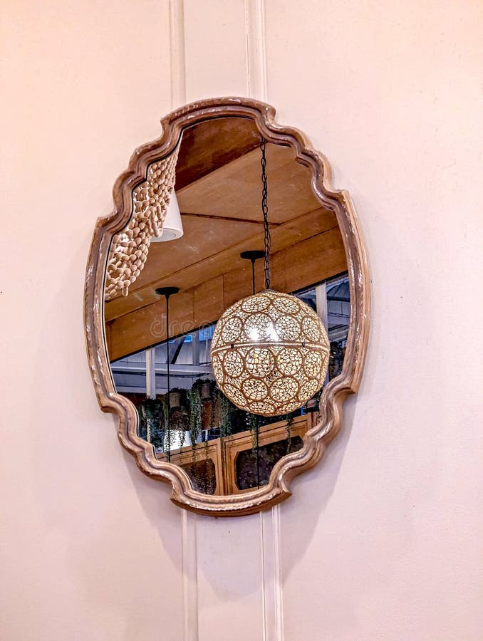 Classic Decor Mirrors with Reflections of Restaurant Interior Stock ...