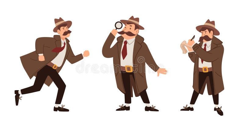 Classic Detective Character Poses Set Stock Illustration - Illustration ...