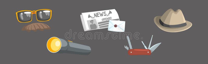 Classic Detective Items and Tools Colorful Vector Set Stock Vector ...