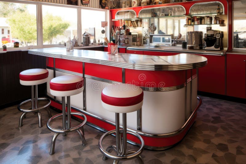 Classic Diner Counter with Vintage Stools and Menu Stock Illustration ...