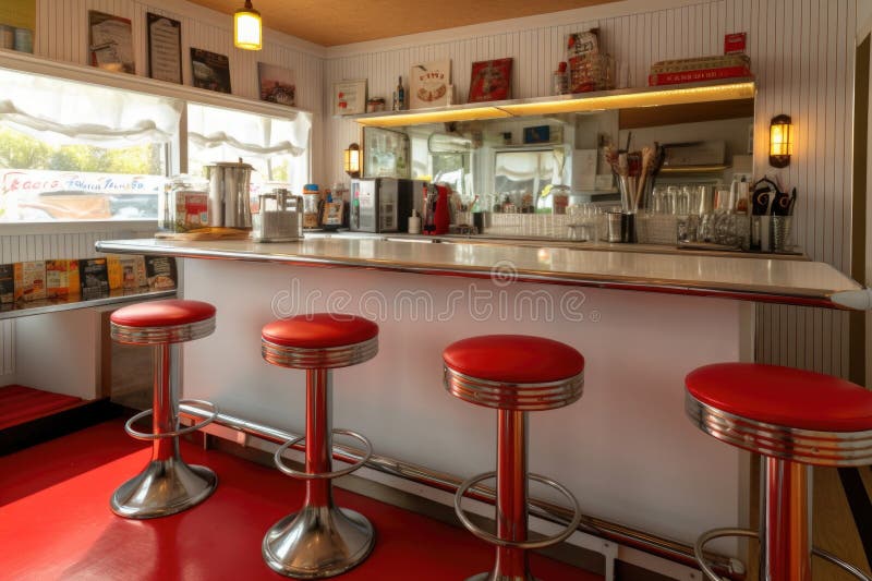 Classic Diner Counter with Swivel Stools Stock Illustration ...