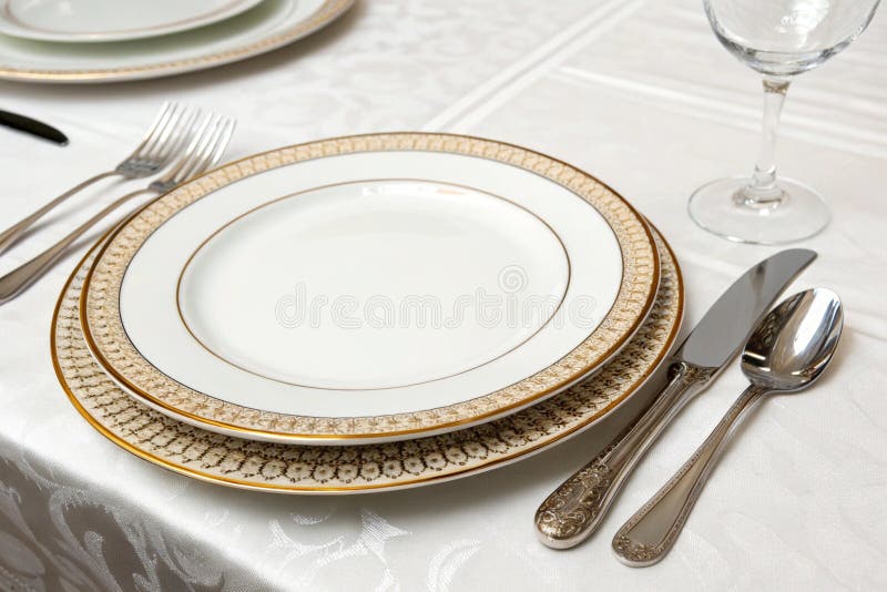 Dinner Table with Dining Plate, Fork, and Knife Stock Illustration ...