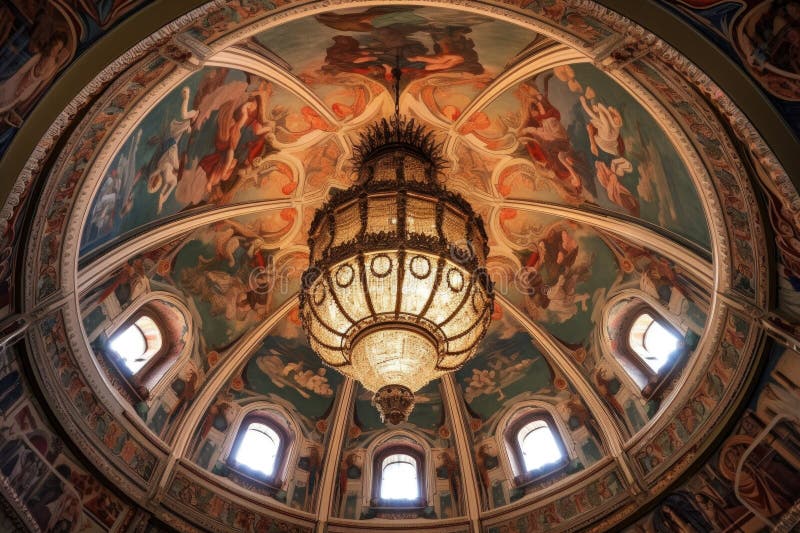 Classic Dome Ceiling with Intricate Frescoes Stock Illustration ...