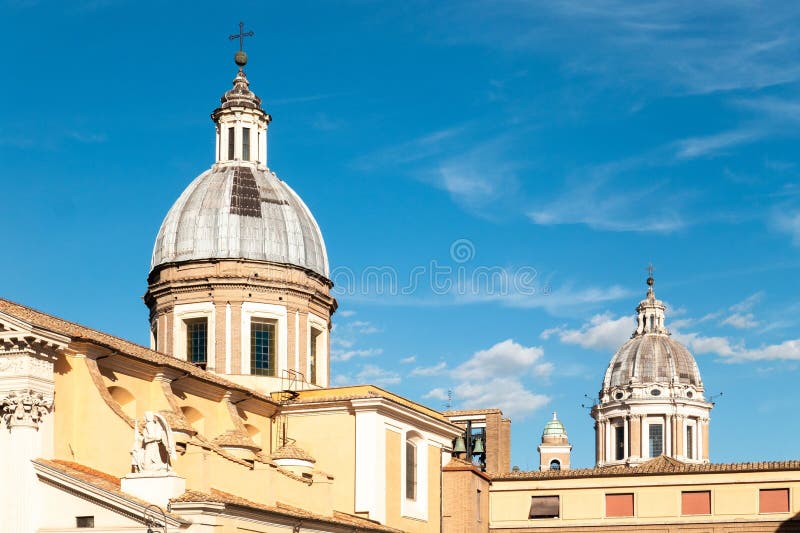 Classic Domes Under a Clear Blue Sky in Rome. Editorial Photography ...