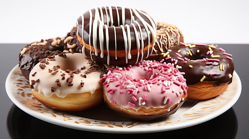 Classic Donuts in a Plate on White Stock Image - Image of icing, bakery ...