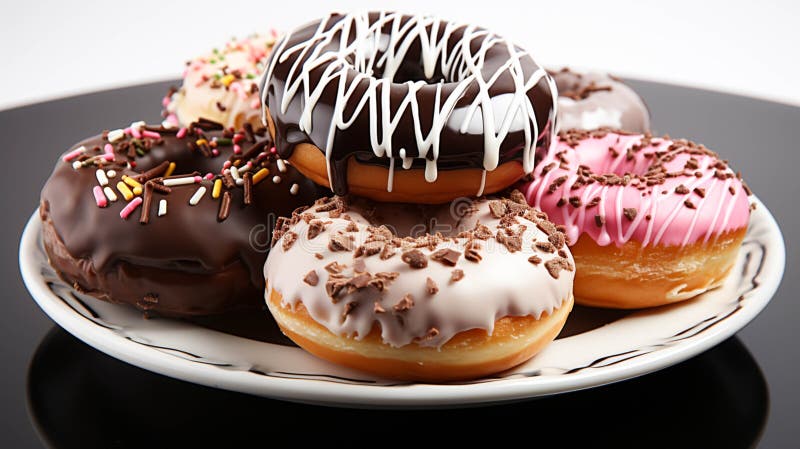 Classic Donuts in a Plate on White Stock Image - Image of icing ...