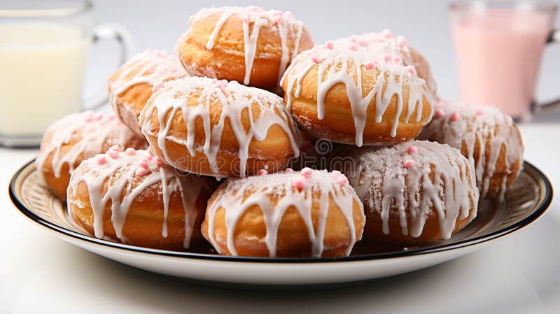 Classic Donuts in a Plate on White Stock Photo - Image of snack, fast ...