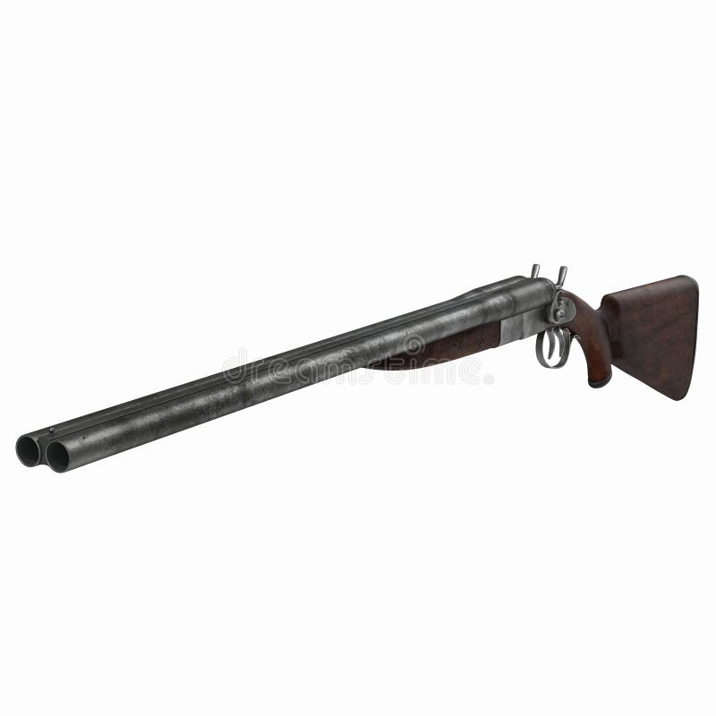 Classic Double Barreled Shotgun With Horizontal Barrels On White. 3D ...