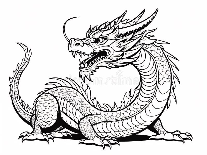 Classic Dragon Drawing Illustration Stock Illustration - Illustration ...