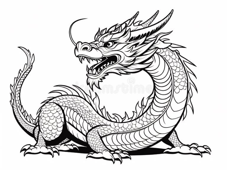 Classic Dragon Drawing Illustration Stock Illustration - Illustration ...