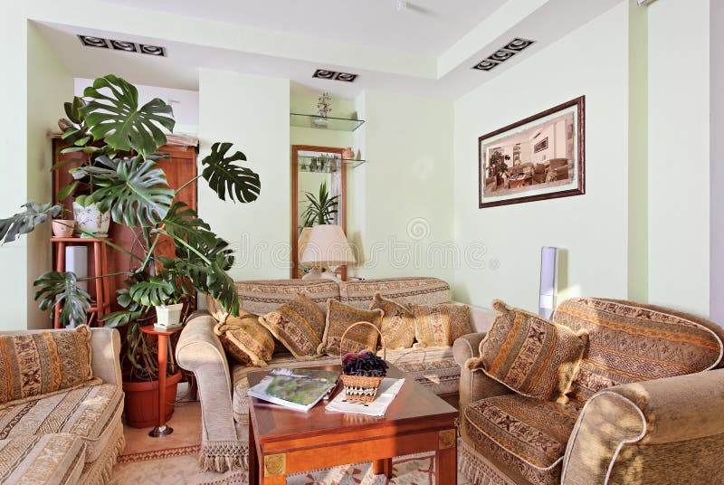Classic Drawing-room Interior in Red and Golden Stock Photo - Image of ...