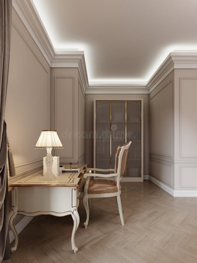 Classic Dressing Table in the Bedroom with Wardrobe and Chair Stock ...