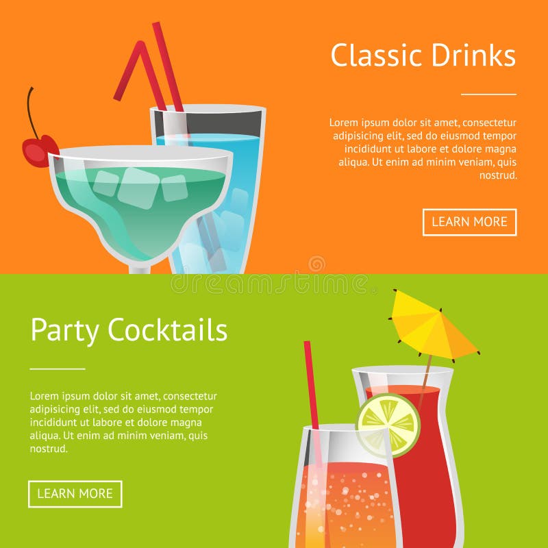 Classic Drinks Party Cocktails Set of Web Posters Stock Vector ...