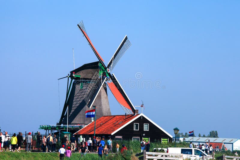 Classic Dutch Windmill at Zaanse Schans Editorial Image - Image of wind ...