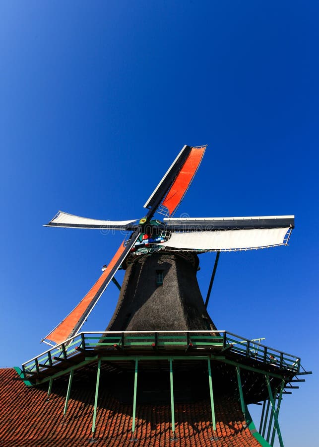 Classic Dutch Windmill at Zaanse Schans Stock Image - Image of village ...