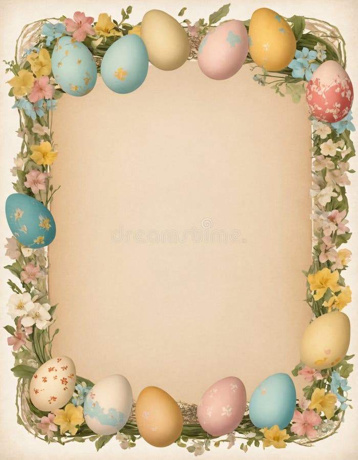 Classic Easter Border with Eggs and Flowers Stock Illustration ...