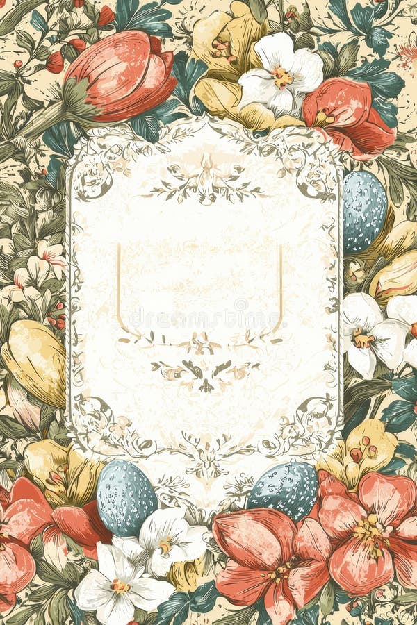 Classic Easter Greeting Card with Vintage Florals and Blank Text Space ...